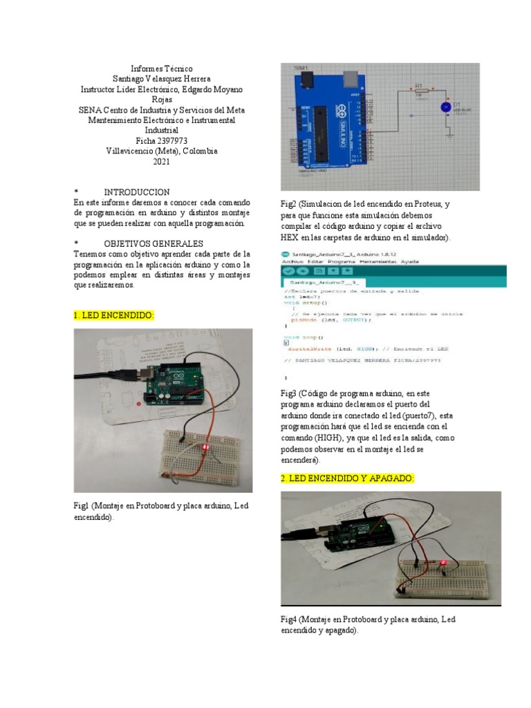 Informes Técnico de Guia N°4 Completa | Descargar gratis PDF | Arduino | Diodo emisor de luz
