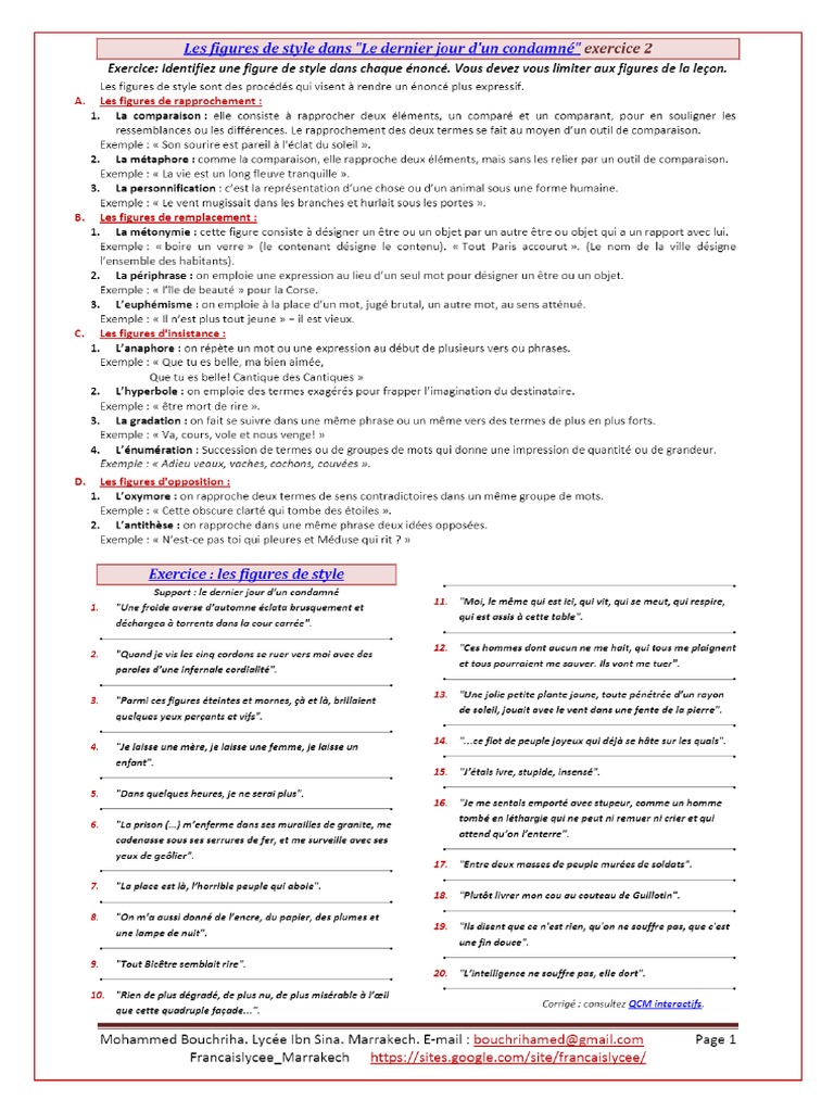 Les Figures de Style - Exercice | PDF