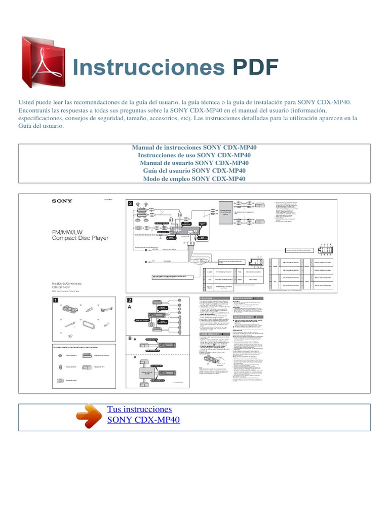 Manual de Instrucciones, SONY, CDX MP40,144519 | PDF | Bienes ...