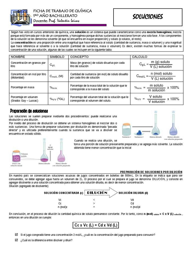 Ficha de Soluciones | PDF | Concentración | Química analítica