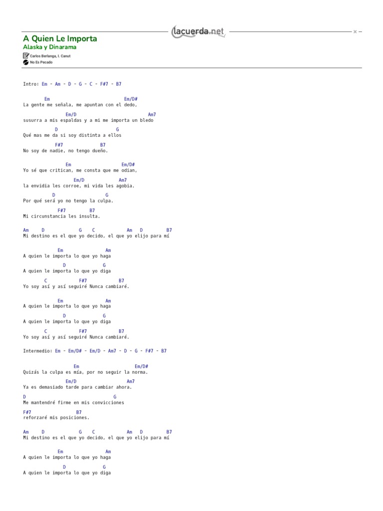 A QUIEN LE IMPORTA, Alaska y Dinarama - Acordes | PDF | Música grabada