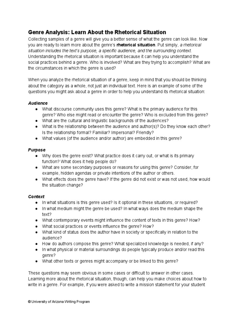 5 Genre Analysis - The Rhetorical Situation | PDF | Genre | Rhetoric
