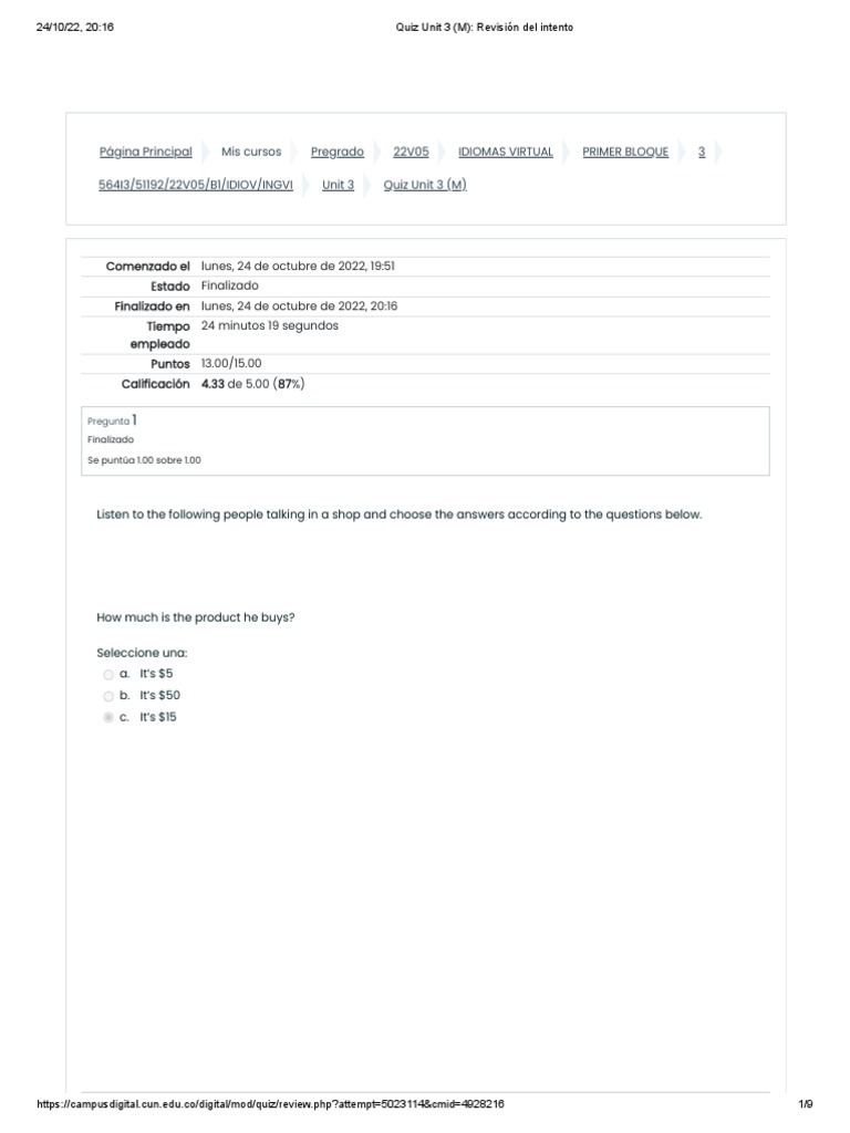 Quiz Unit 3 (M) - Revisión Del Intento | PDF