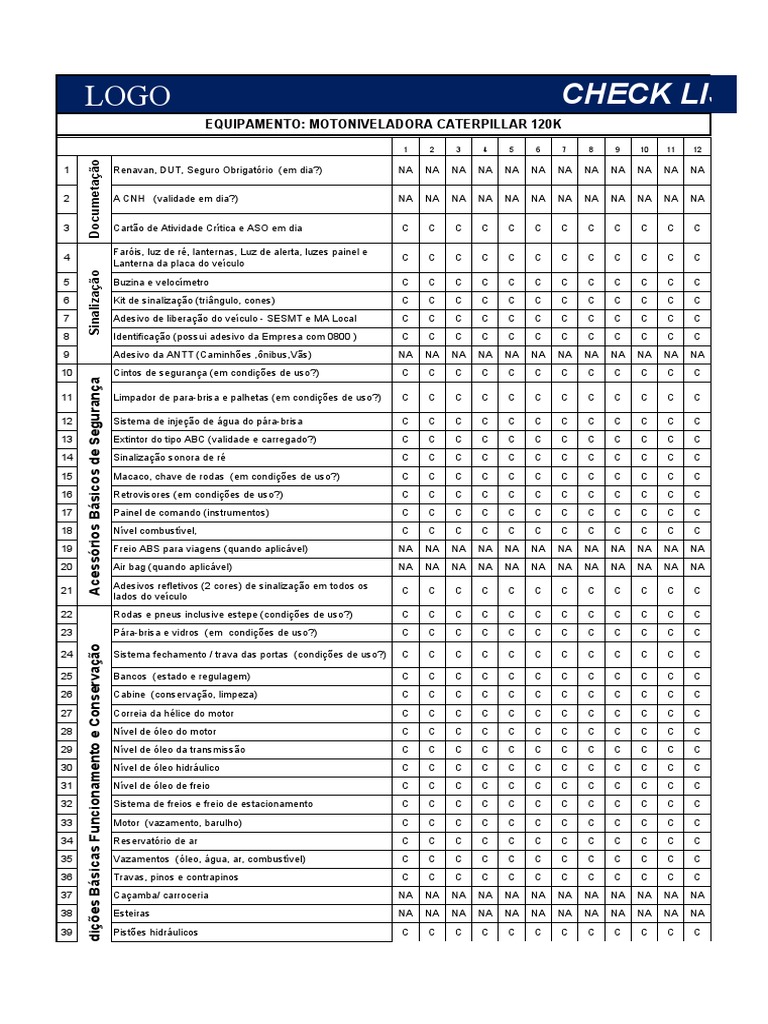 Check List para Motoniveladora | PDF | Veículo motorizado | Tecnologia de veículos