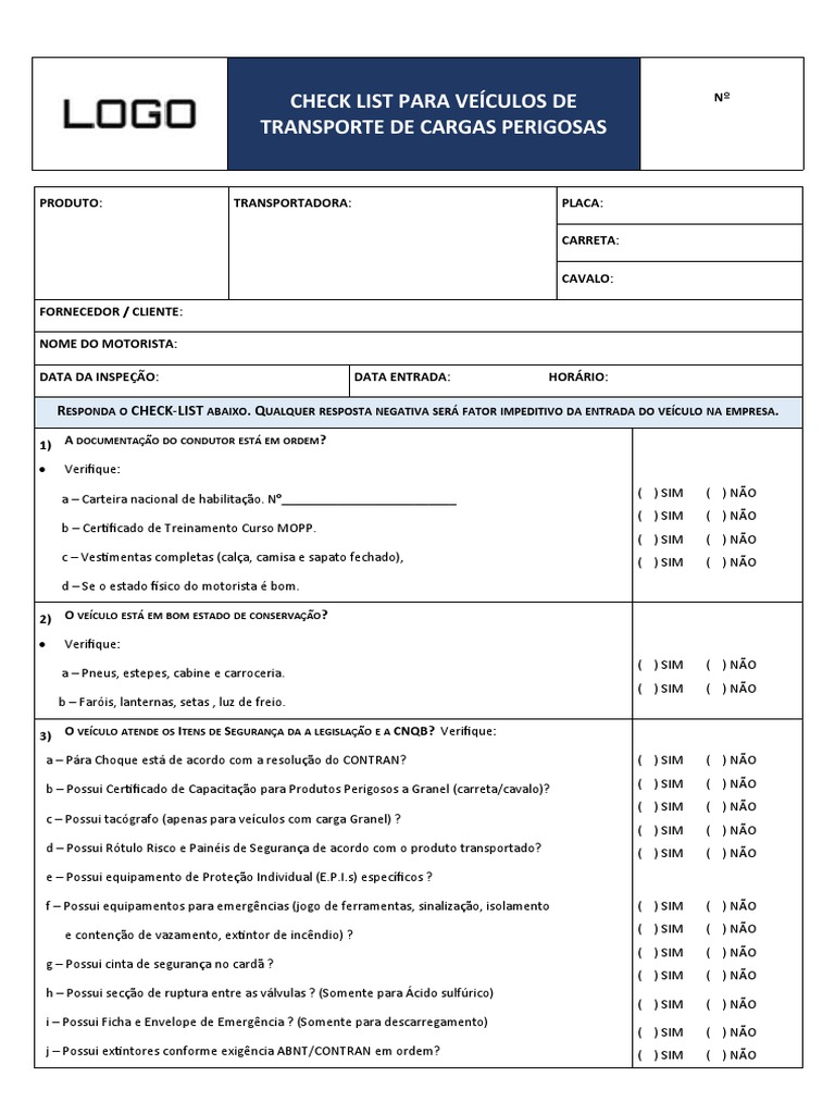 Check List para Veículos de Transporte de Cargas Perigosas | PDF