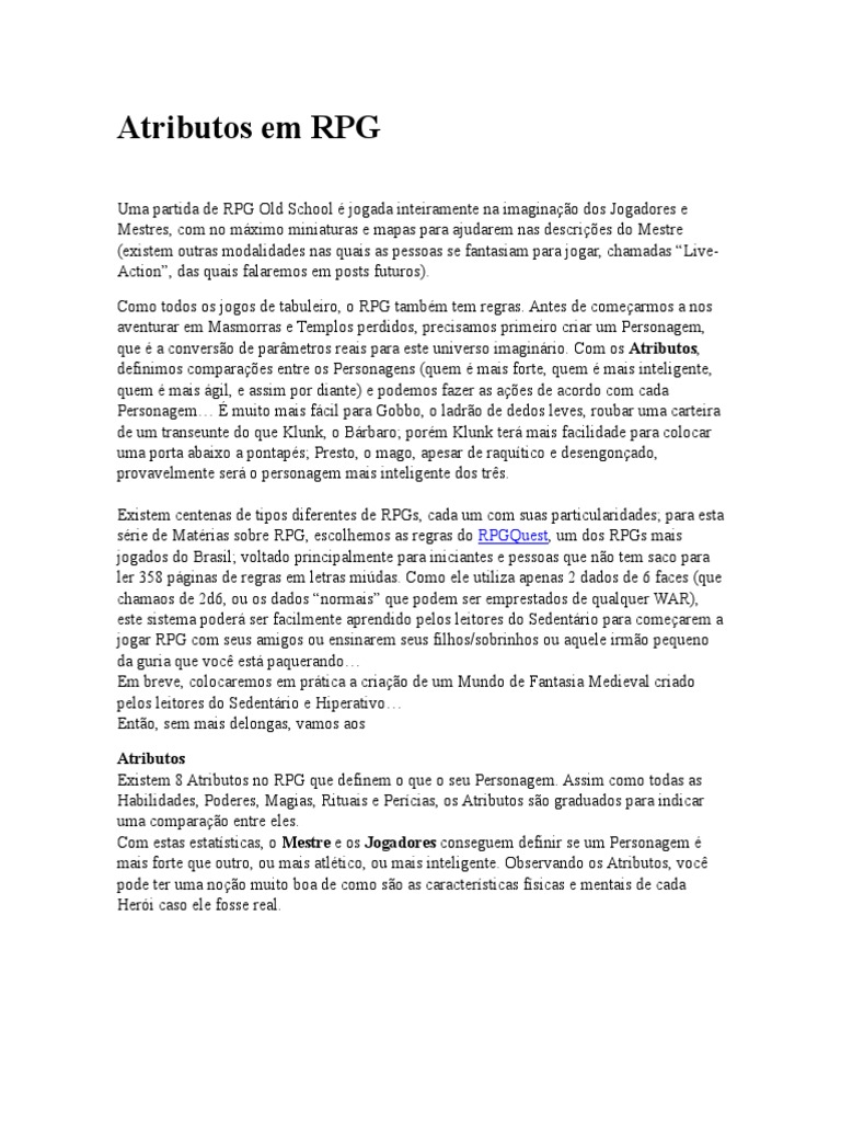ATRIBUTOS | PDF | Jogos de RPG