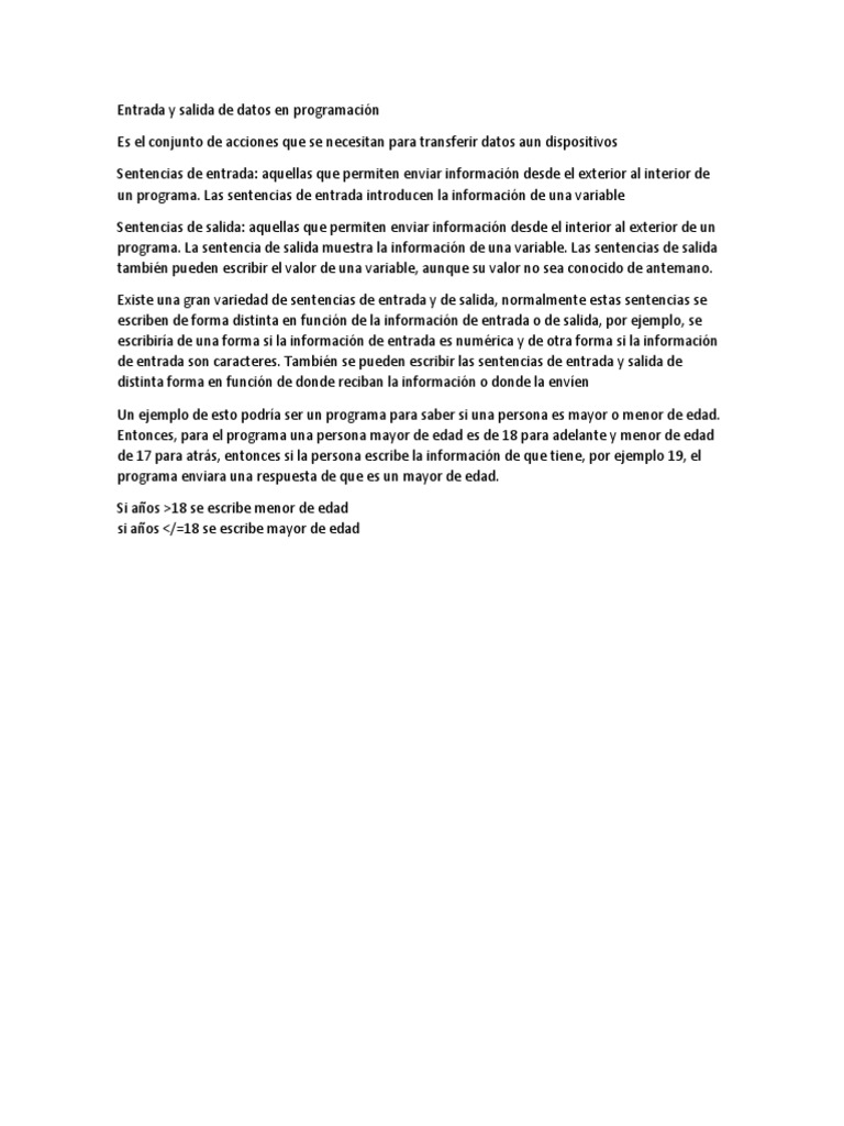 Entrada y Salida de Datos en Programación | PDF