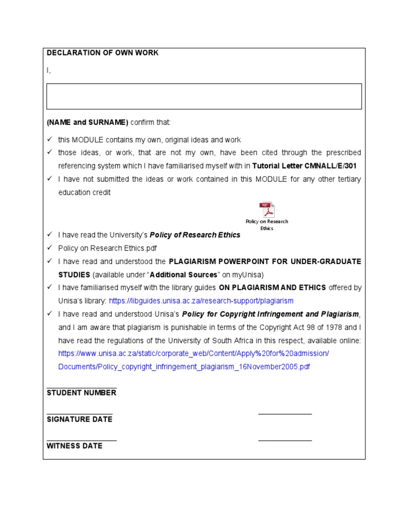 Declaration of Own Work Word (1) (1) 2 | PDF | Social Science | Science ...