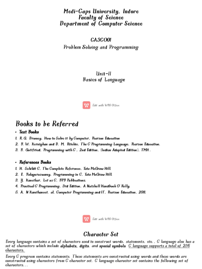 Basics Of The C Programming Language Character Set Data Types Variables Operators And 2996
