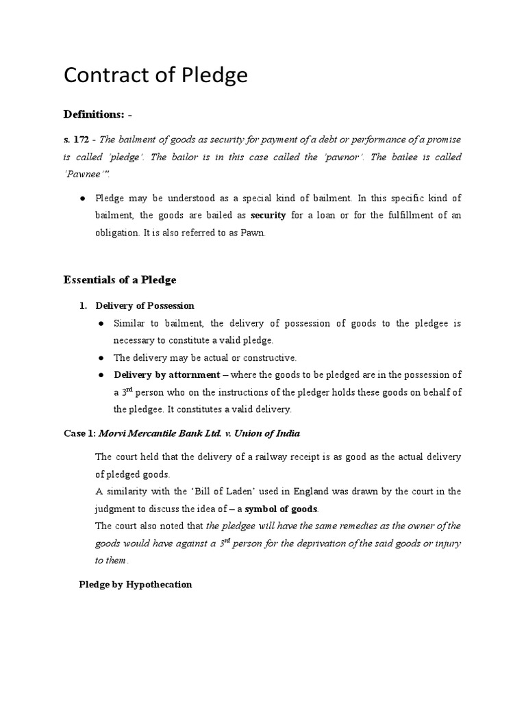 Contract of Pledge | PDF | Loans | Law And Economics