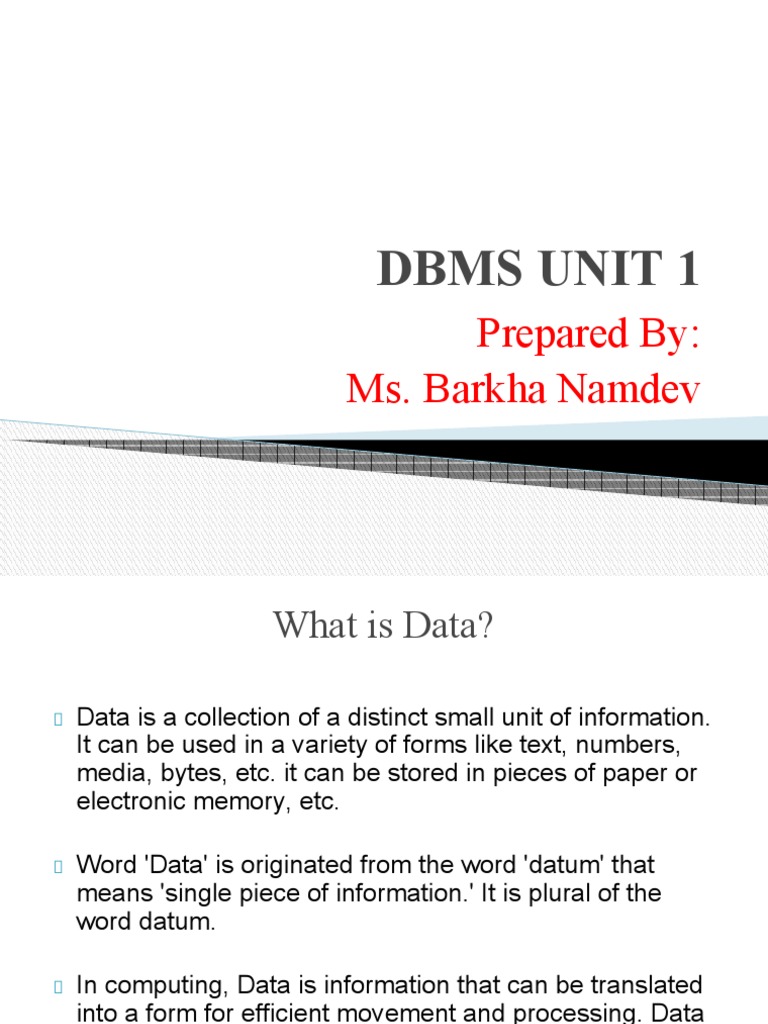 DBMS Unit 1 | Download Free PDF | Databases | Relational Database