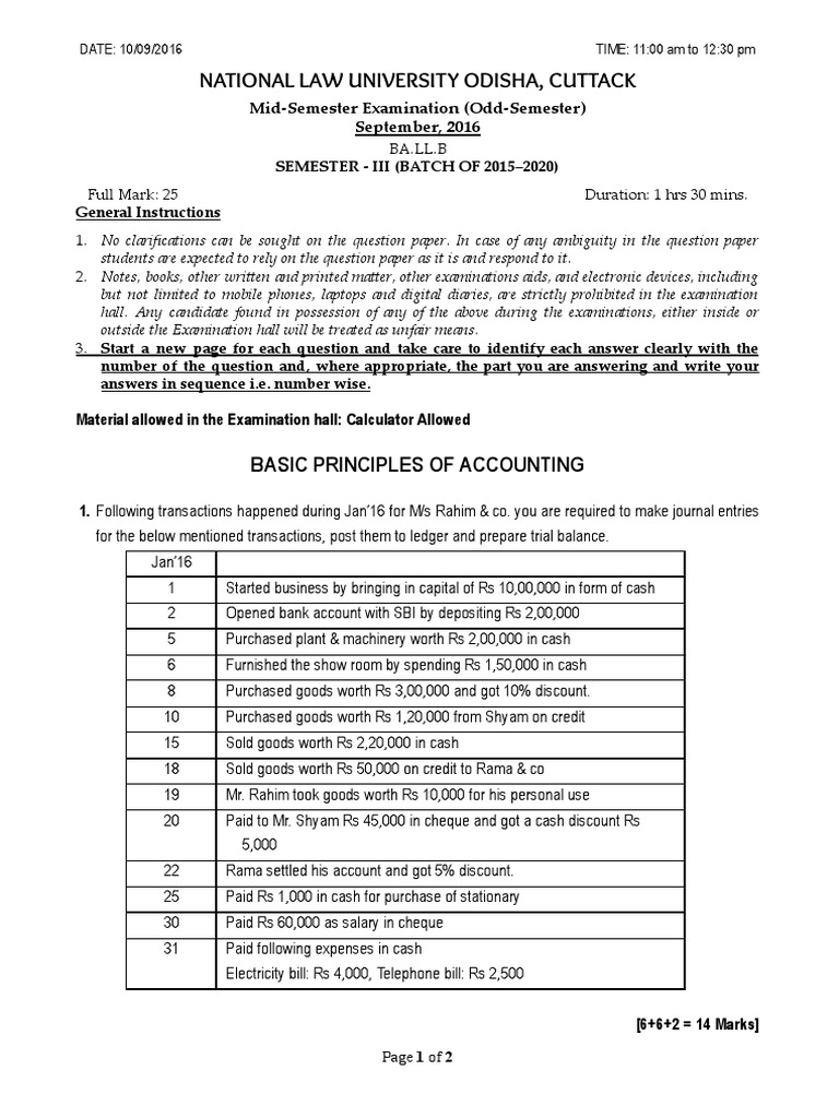 Sem-Iii - Basic Principles of Accounting | PDF | Cheque | Business