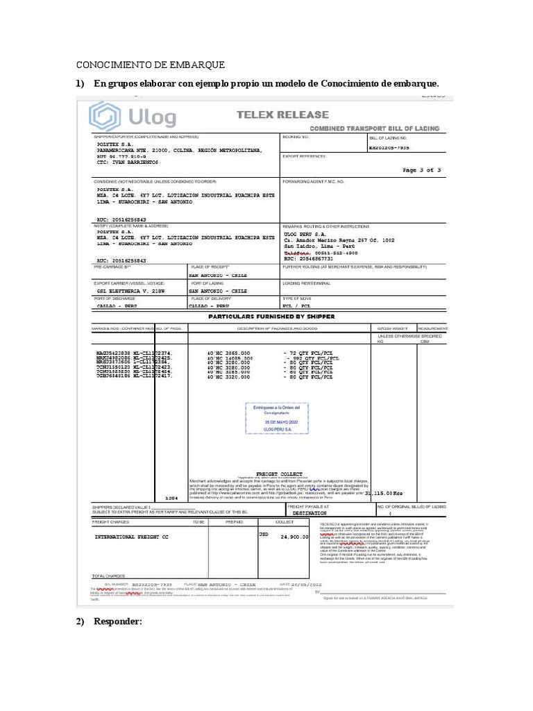 CONOCIMIENTO DE EMBARQUE - Grupo01. | PDF | Guía de carga | Comercio