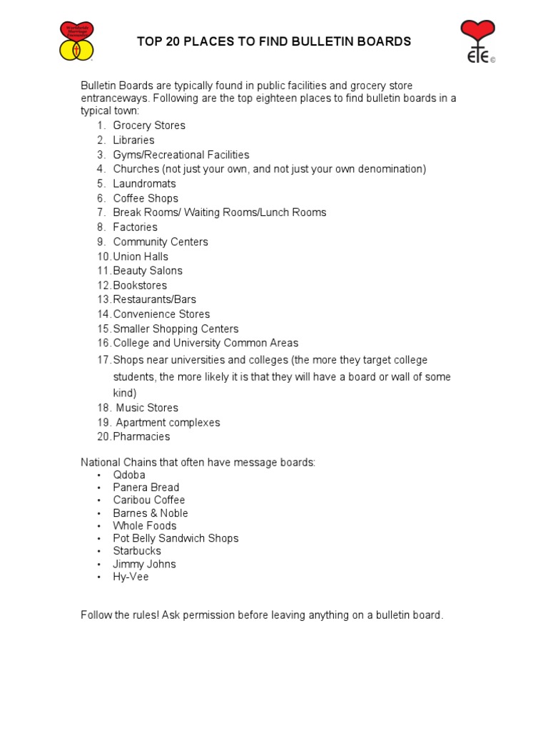 Top 20 Places To Find Bulletin Boards in A Typical Town | PDF