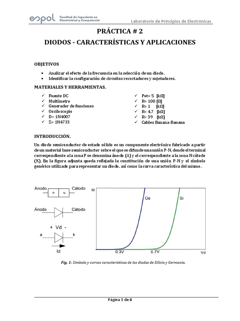 PE - Práctica#2 Diodos Caracteristicas y Aplicaciones | PDF | Diodo ...