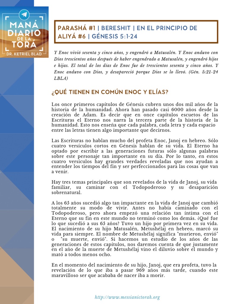 1 6 Bereshit ¿Qué Tienen en Común Enoc y Elías DR Ketriel Blad | PDF | Libro del Génesis | Elijah