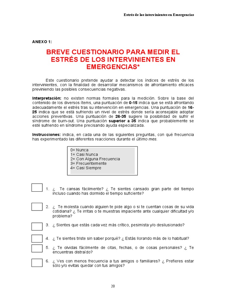 Test Estres en Intervinientes en Emergencias | PDF