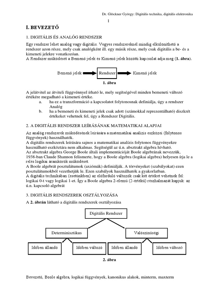I. Bevezető: Dr. Glöckner György: Digitális Technika, Digitális Elektronika | PDF