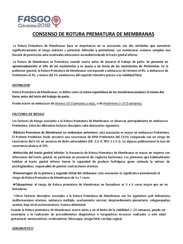 Consenso - FASGO RPM | PDF | Parto prematuro | El embarazo