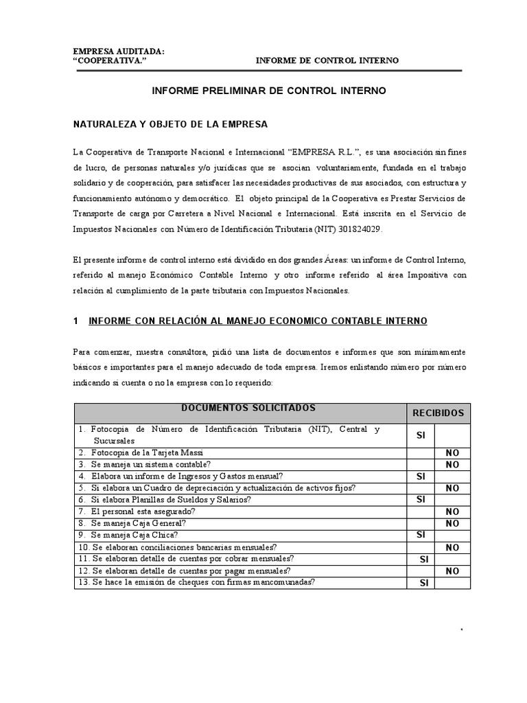 Modelo Informe Control Interno 1 | PDF | Contabilidad | Factura