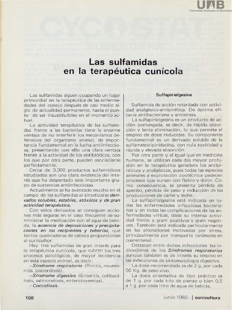 Sulfamidas en Enfermedades de Conejos | PDF | Especialidades Medicas ...