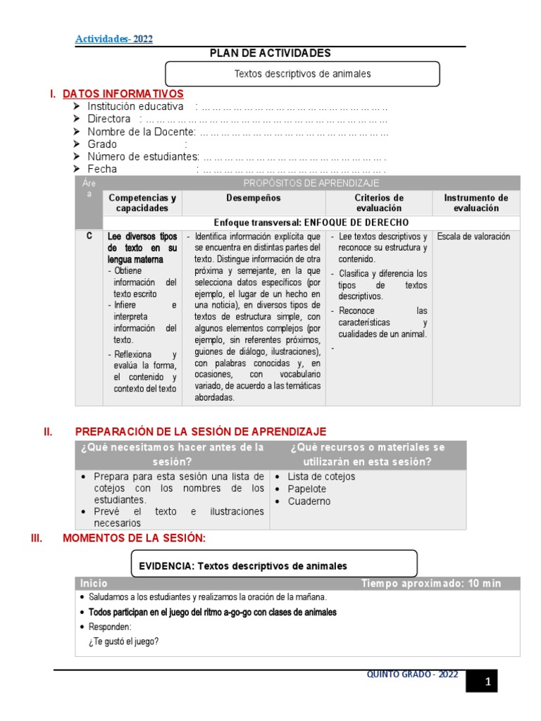 5° Grado - Actividad Del 24 de Octubree | PDF | Osos | Perú
