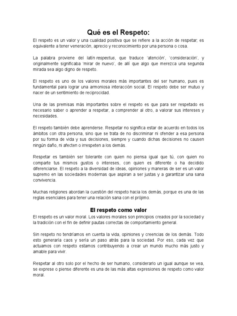 Qué Es El Respeto | PDF | Moralidad | Sociedad
