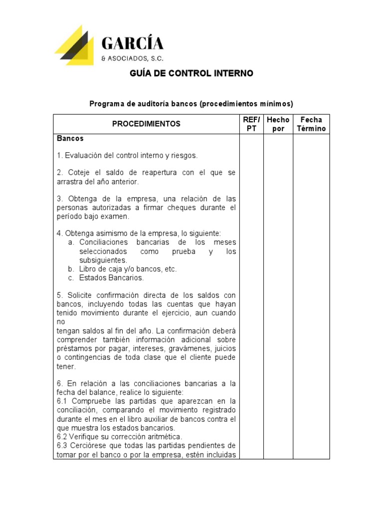 Guía de Control Interno | PDF | Bancos | Auditoría