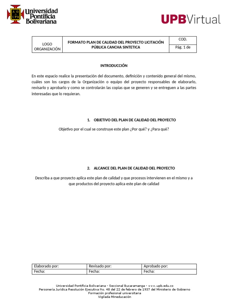 Formato Plan de Calidad | PDF | Planificación