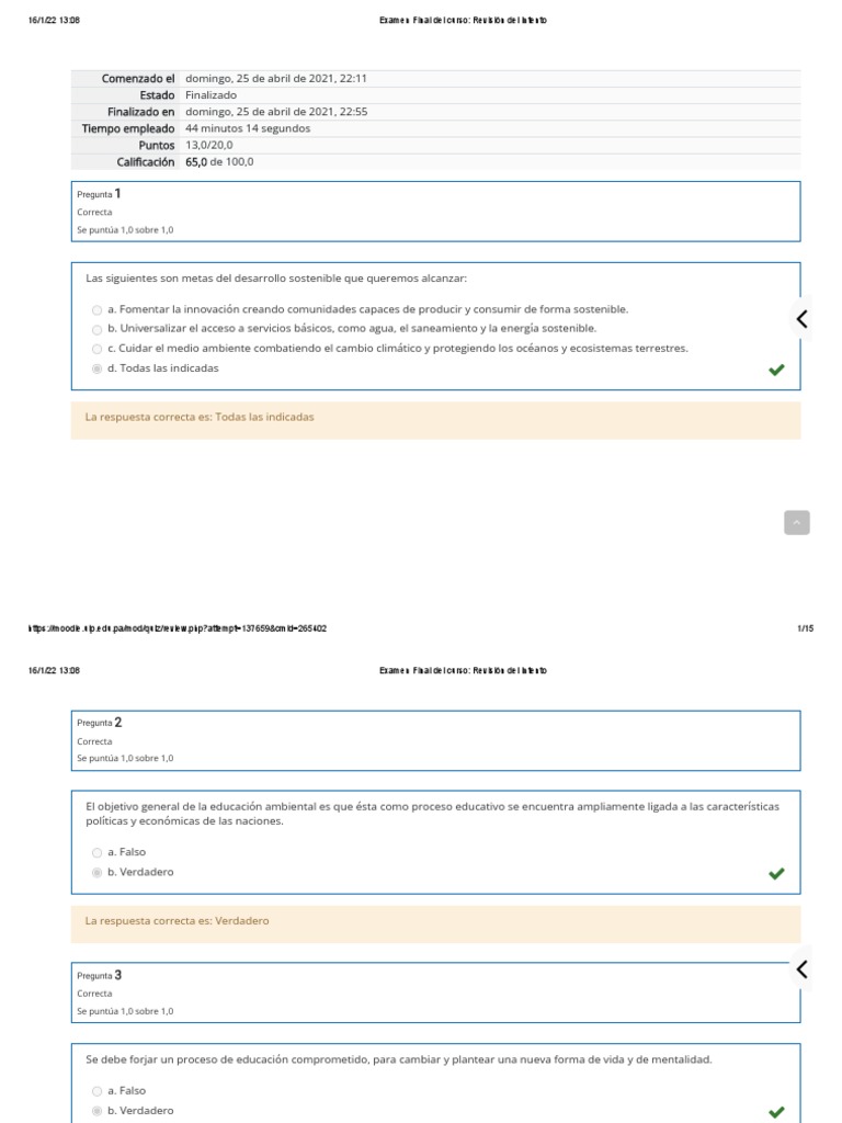 Examen Final Del Curso Revisi N Del Intento Educacion Ambien PDF | Descargar gratis PDF ...