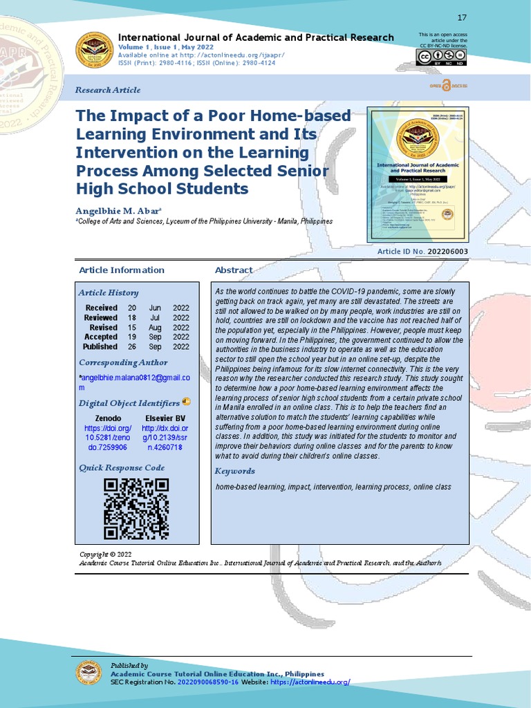 The Impact of A Poor Home-Based Learning Environment and Its ...
