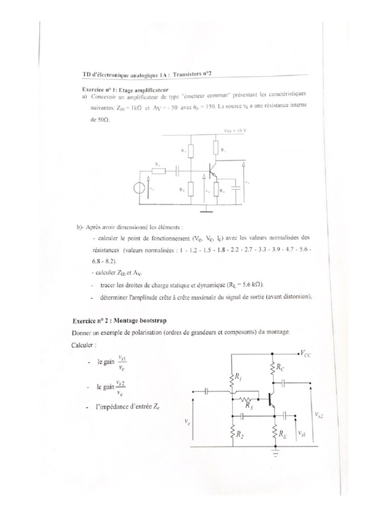 TD D'électronique Analogique 1A | PDF