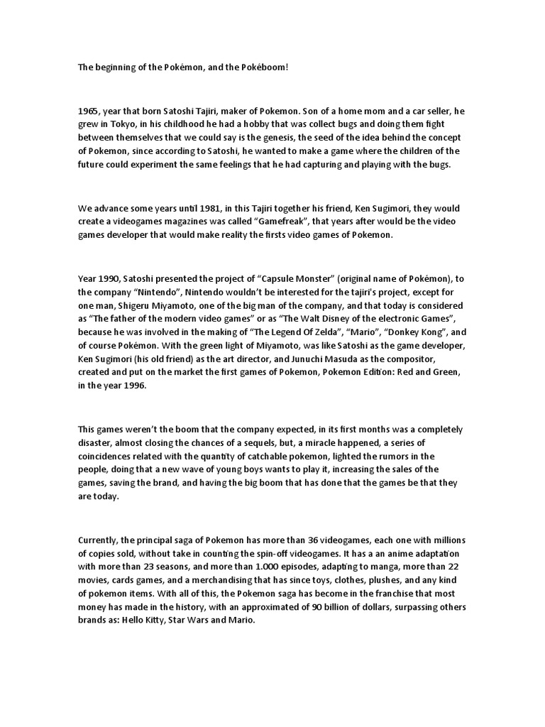 The Beginning of The Pokémon | PDF | Pokémon | Video Game Development ...