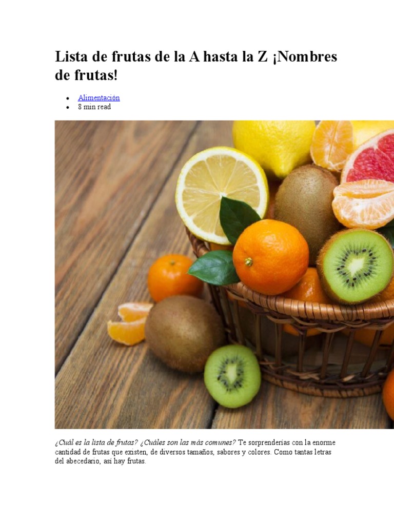 Lista de frutas de la A a la Z | PDF | Alimentos | Comida y bebida