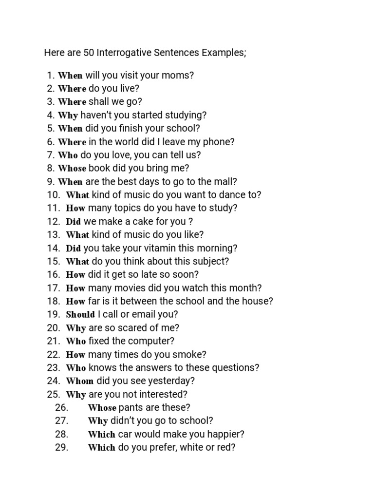 50 Interrogative Sentences Examples | PDF