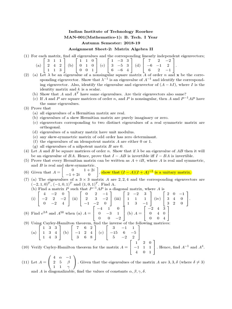 Assignment 2 (MAN 001) | PDF | Eigenvalues And Eigenvectors | Matrix (Mathematics)