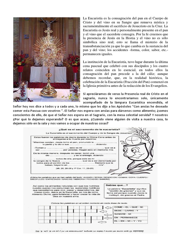 La Eucaristía Es La Consagración Del Pan en El Cuerpo de Cristo y Del ...