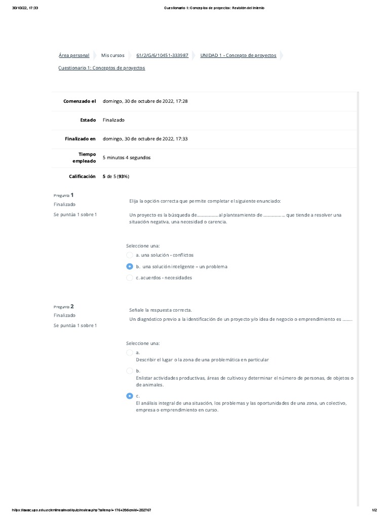 Cuestionario 1 - Conceptos de Proyectos - Ivonne | PDF | Economias