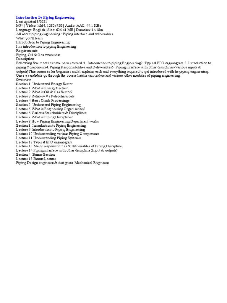 Introduction To Piping Engineering | PDF