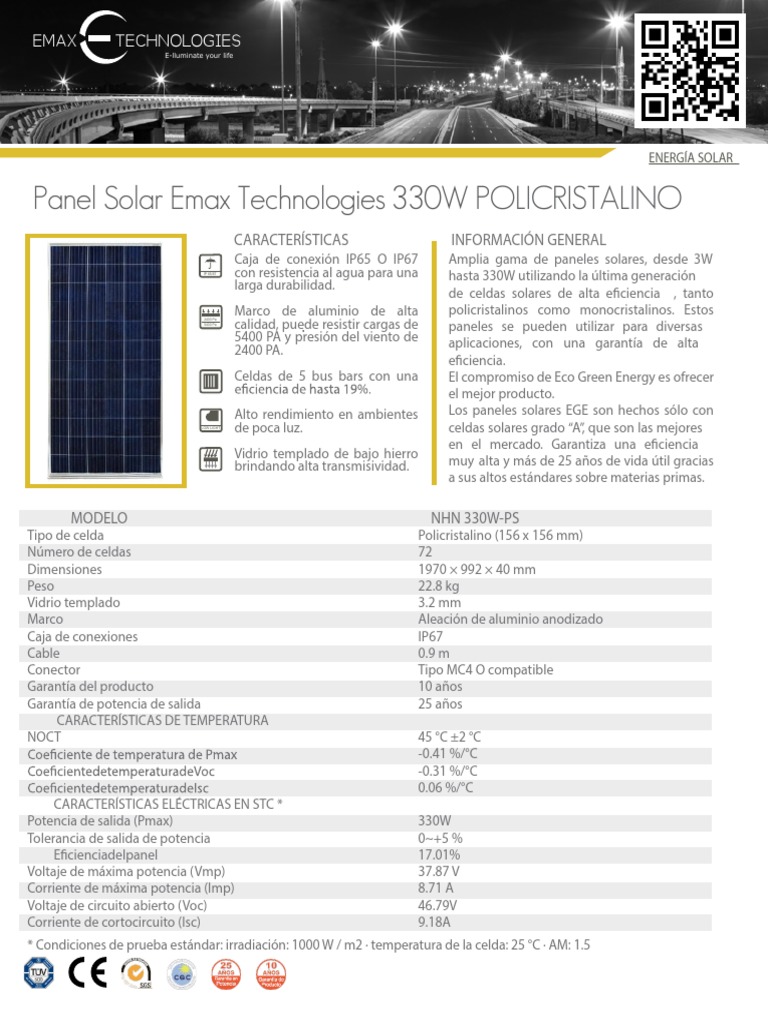 Ficha Tecnica 330W | PDF | Panel solar | Célula solar