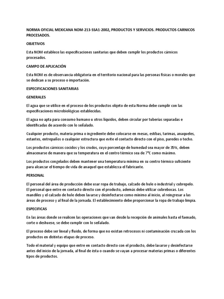Nom 213 | PDF | Carne | Agua