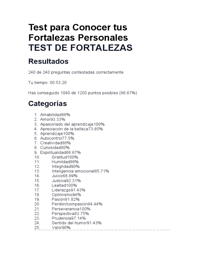 Test para Conocer Tus Fortalezas Personales | PDF