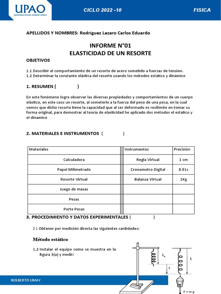 Análisis del comportamiento elástico de un resorte mediante los métodos ...