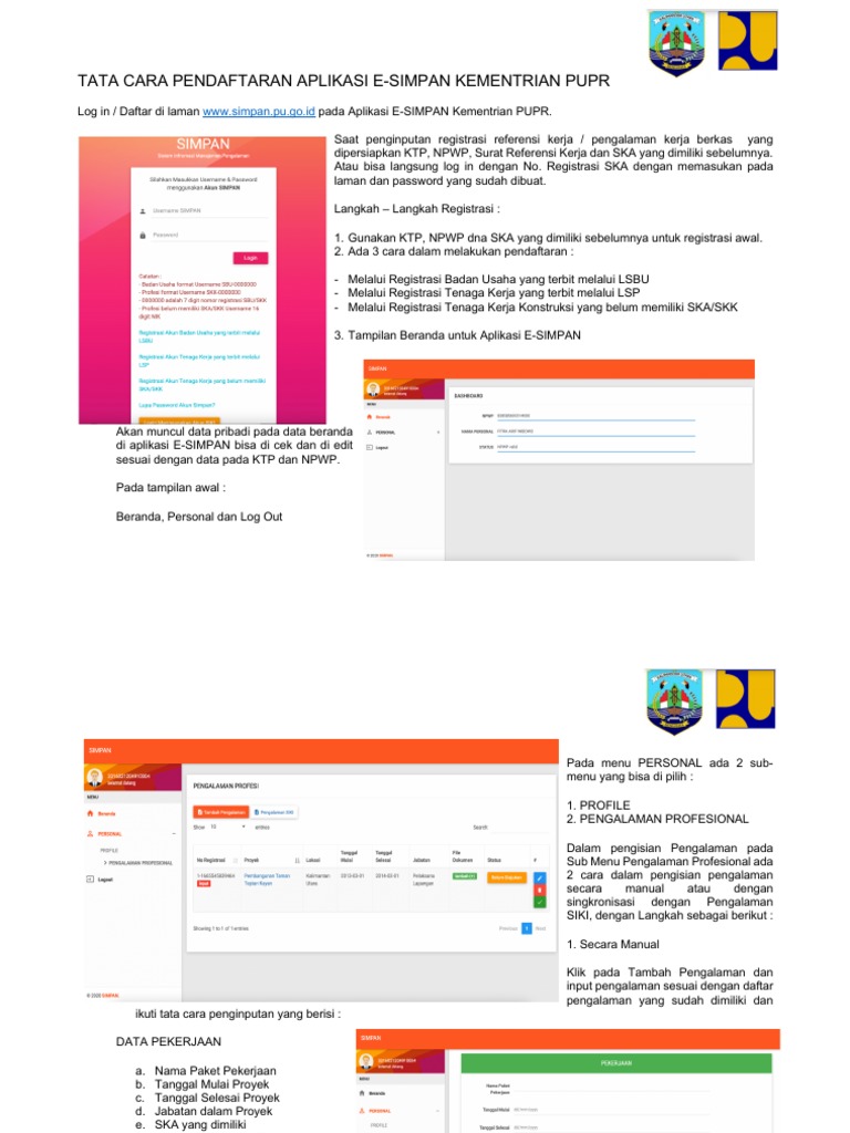 Panduan Pendaftaran E-SIMPAN PUPR | PDF