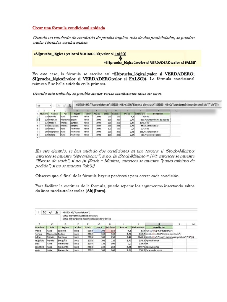 Tema 3 Crear Una Fórmula Condicional Anidada Excel Pdf