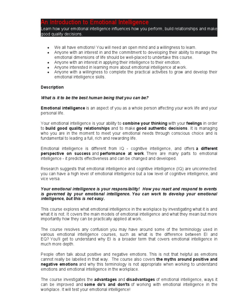 An Introduction To Emotional Intelligence | PDF | Emotional ...