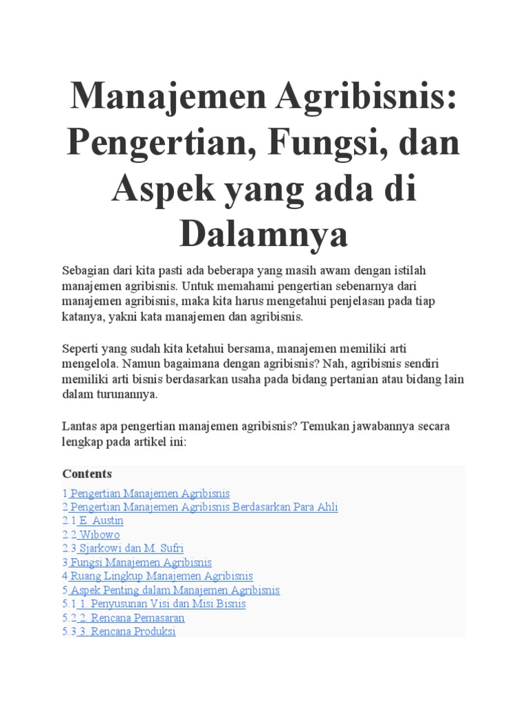Manajemen Agribisnis | PDF