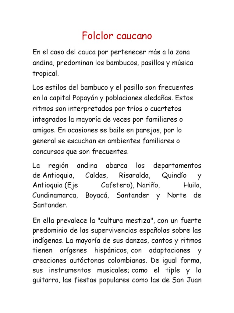 Folclor Caucano | PDF | Musica Latinoamericana | Las artes escénicas