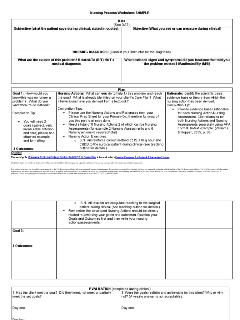 Nursing Process Worksheet SAMPLE 2 | PDF | Nursing | Evidence Based ...