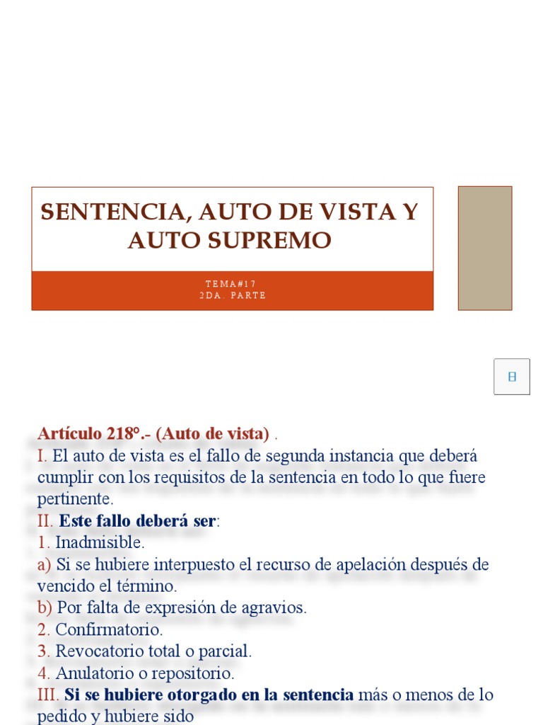 SENTENCIA, AUTO DE VISTA Y AUTO SUPREMO Tema #17 Segunda Parte | PDF ...